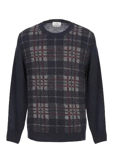 BROOKSFIELD Checked Knit Sweater - Midnight Blue