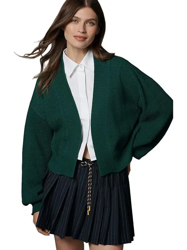 FLAT WHITE Livvy Waffle Knit Cardigan - Dark Green