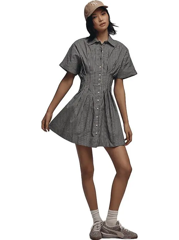 EXQUISE Tobie Mini Shirt Dress - Black & White Stripe