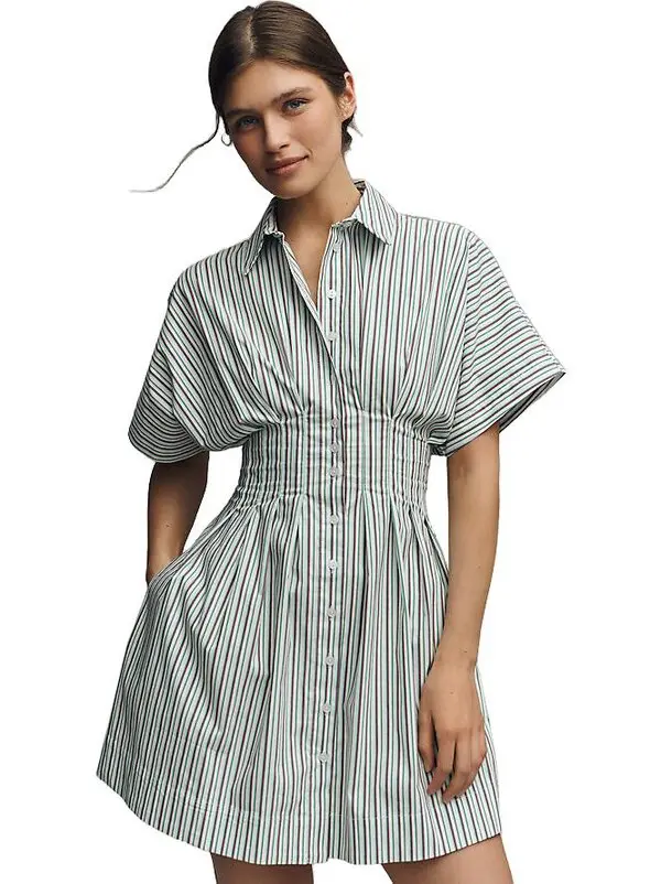 EXQUISE Tobie Mini Shirt Dress - Blue & Green Stripe