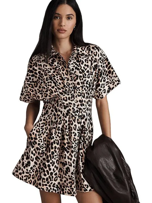 EXQUISE Tobie Mini Shirt Dress - Leopard