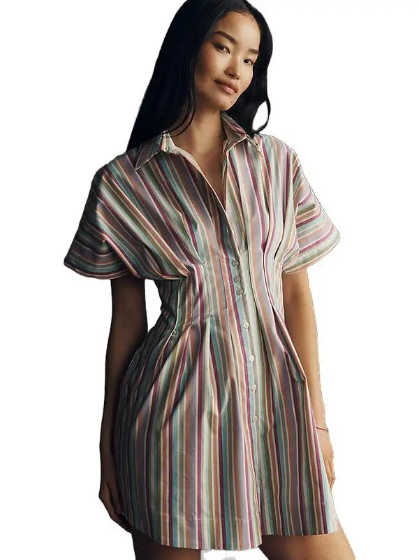EXQUISE Tobie Mini Shirt Dress - Multi Stripe