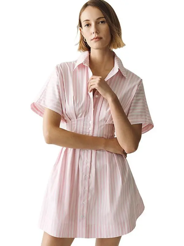 EXQUISE Tobie Mini Shirt Dress - Pink/white Stripe