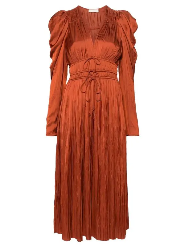 Ulla Johnson Lelou Plissé Midi Dress - Brown