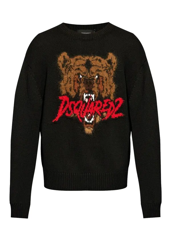Dsquared2 Intarsia Knit Logo Wool-blend Jumper - Black