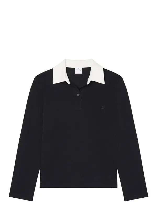 COURREGES Contrasting Cotton Blend Polo Shirt - Black