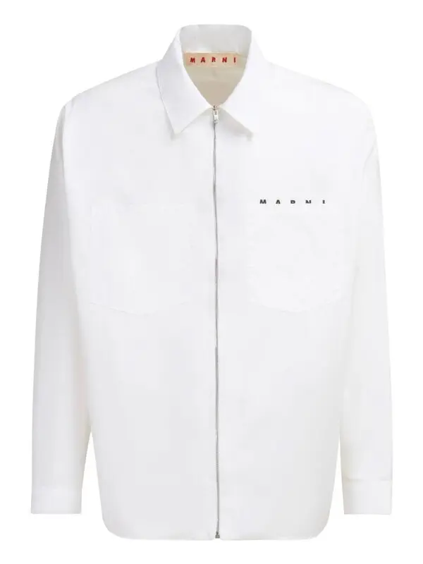 Marni Logo-print Zip-up Cotton Shirt - White