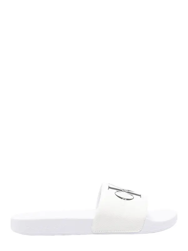 Calvin Klein Logo-print Canvas Slides - White