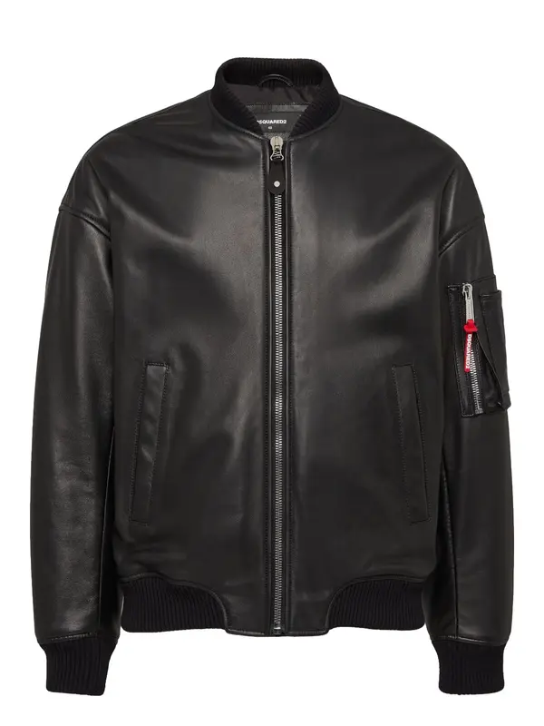 Dsquared2 Leather Bomber Jacket - Black