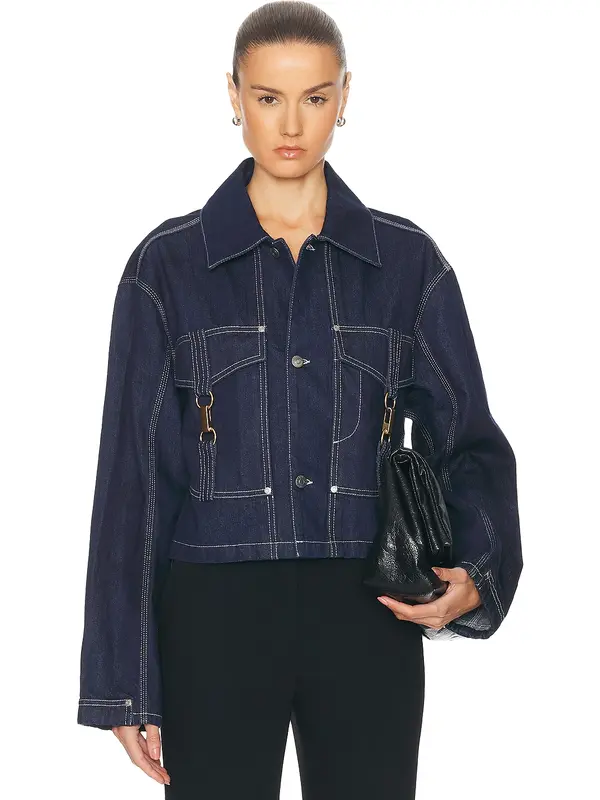 Stella McCartney Hardware Detailed Denim Jacket - Dark Blue