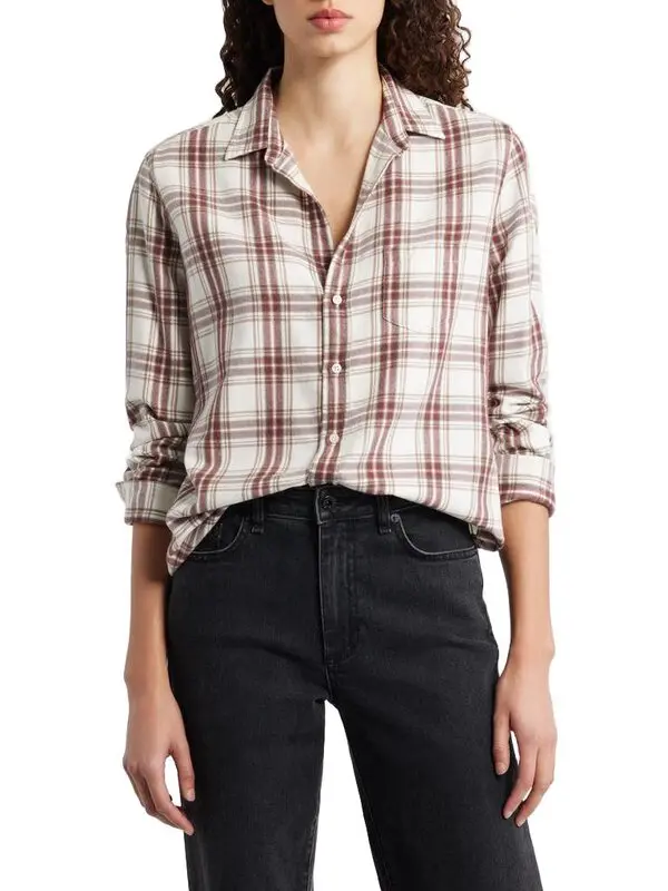 Frank & Eileen Eileen Relaxed Button-up Shirt - Cream Wine Brown Plaid