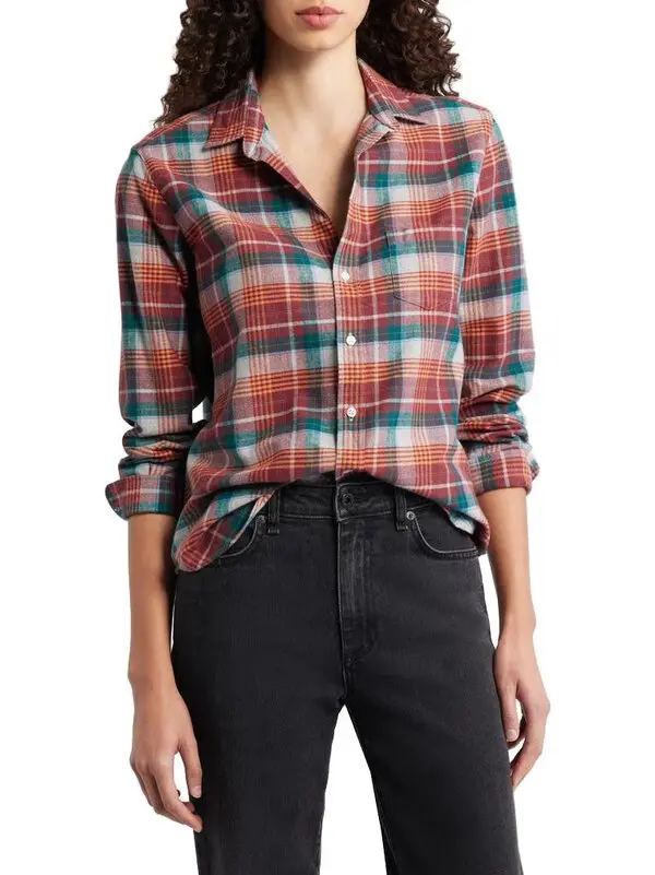 Frank & Eileen Eileen Relaxed Button-up Shirt - Wine Green Plaid
