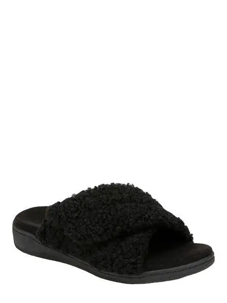 Vionic Relax Ii Plush Slide Sandal - Black Shearling