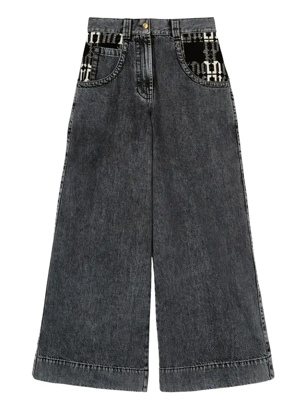 Palm Angels Monogram Wide-leg Jeans - Grey