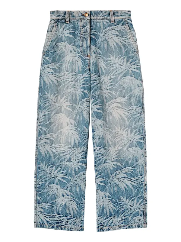 Palm Angels Palm Tree Print Wide Leg Jeans - Blue