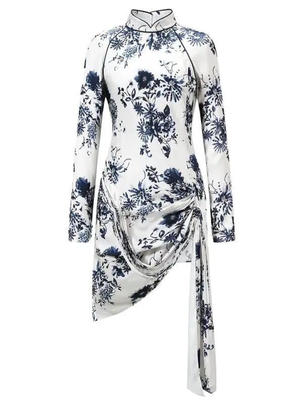 Shanghai Tang Draped Floral-print Dress - White