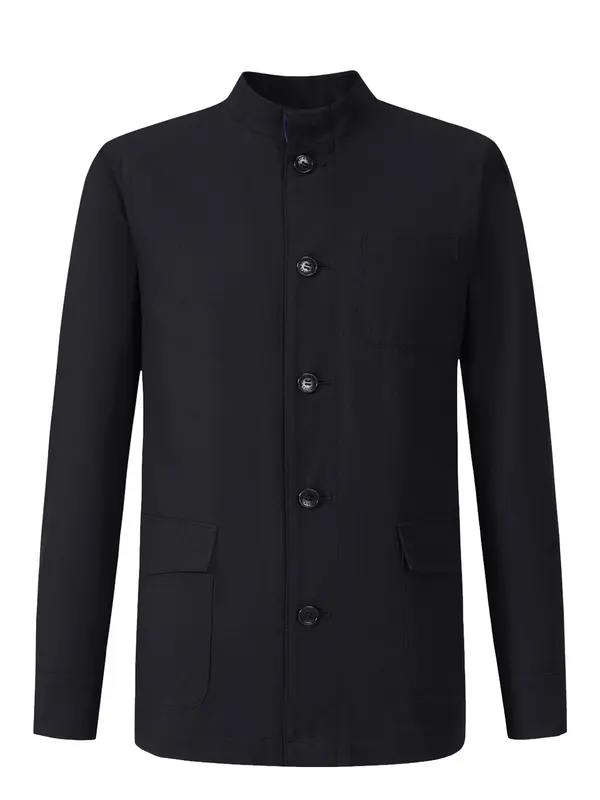 Shanghai Tang Cotton Canvas Mock Neck Button-up Jacket - Black