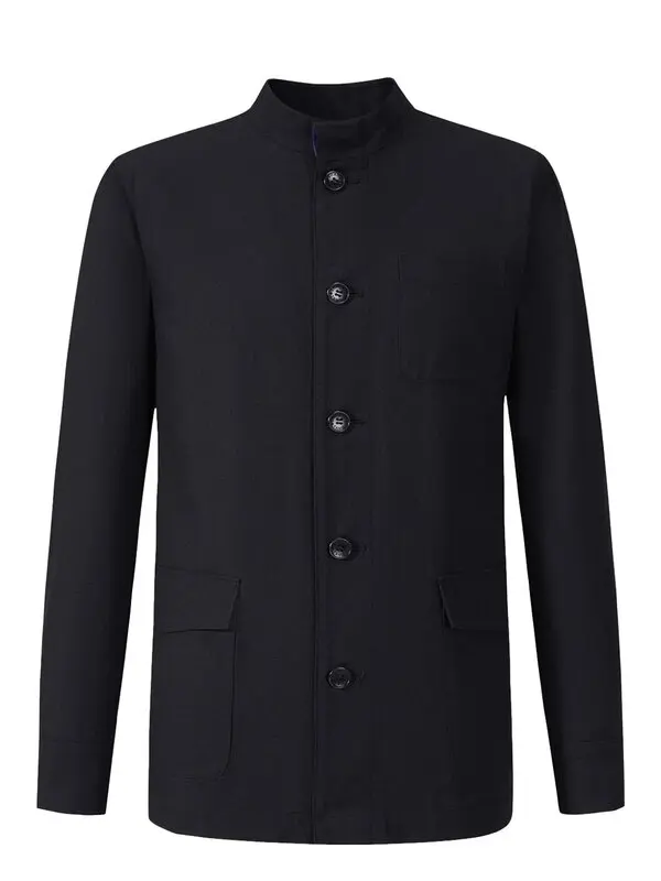 Shanghai Tang Cotton Canvas Mock Neck Button-up Jacket - Black