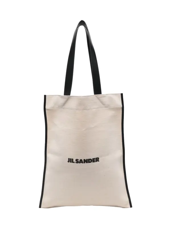 JIL SANDER Flat Embroidered-logo Tote Bag - Neutrals