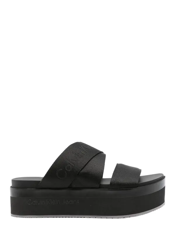 Calvin Klein Logo Jacquard Flatform Sandals - Black