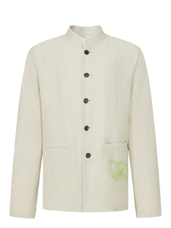 Shanghai Tang Dragon-embroidered Herringbone Jacket - Neutrals
