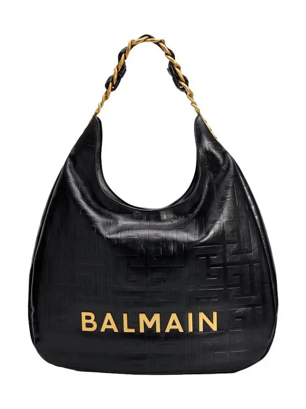 Balmain 1945 Soft Cabas Embossed Leather Hobo Bag - Noir