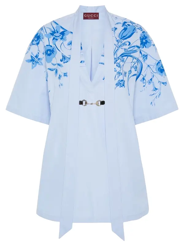 Gucci Horsebit-detail Poplin Dress - Blue
