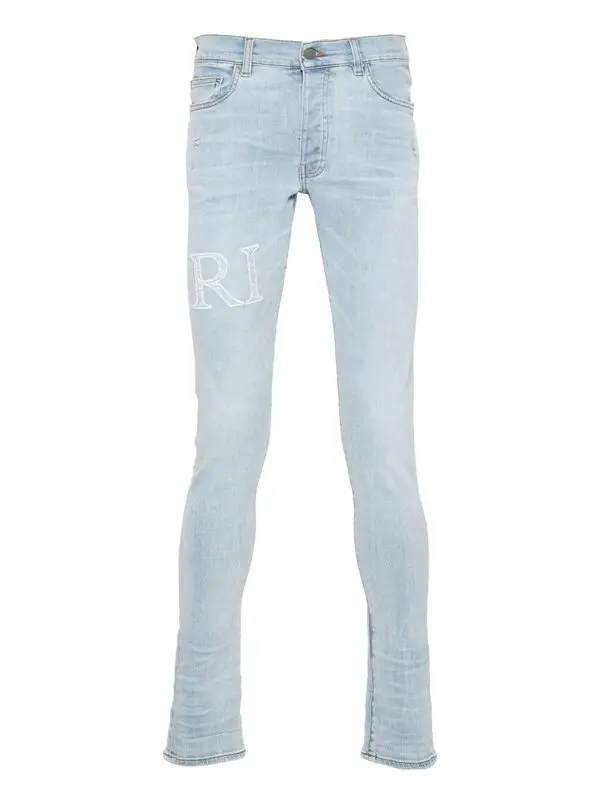 Amiri Bandana-jacquard Logo Appliqué Jeans - Blue