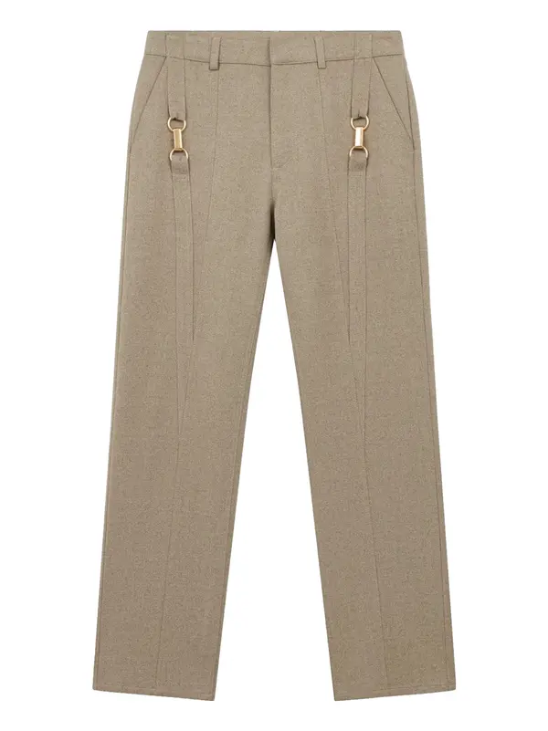 Stella McCartney Hardware-detail Flannel Wool Trousers - Neutrals