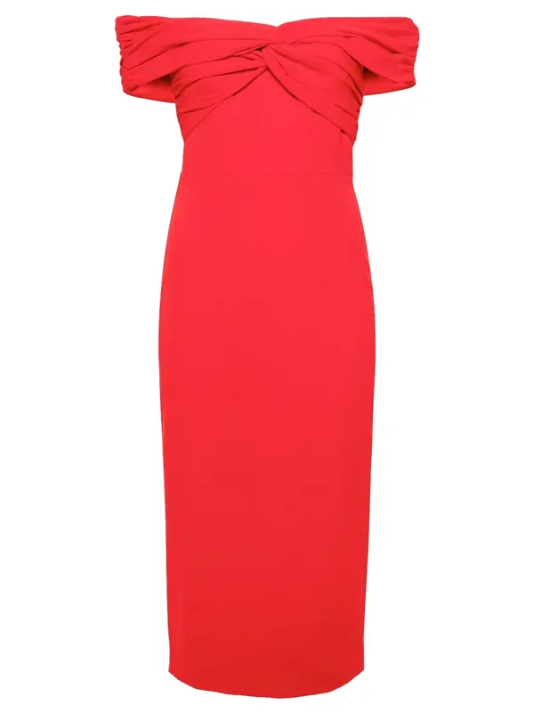 SELF-PORTRAIT Off-shoulder Crepe Midi Dress - Red