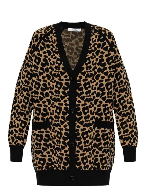 Max Mara Tenore Leopard-intarsia Cardigan - Brown