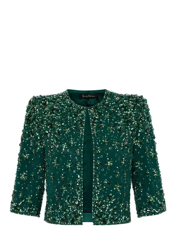 Jenny Packham Vanity Beaded Cropped Jacket - Green