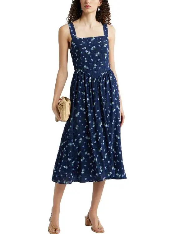 Chelsea28 Floral Sleeveless Fit & Flare Midi Dress - Navy Floral