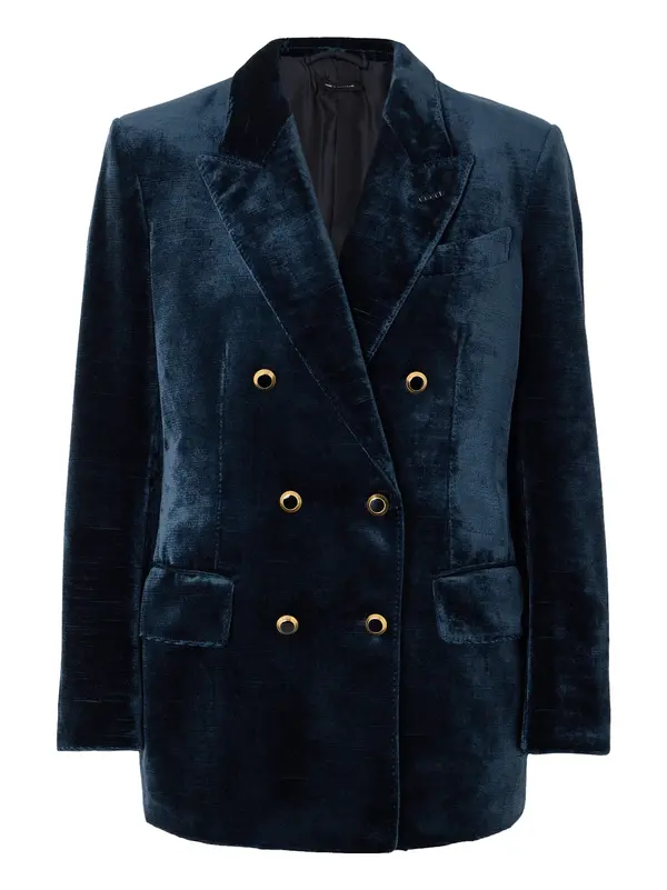 TOM FORD Double-breasted Velvet Blazer - Blue