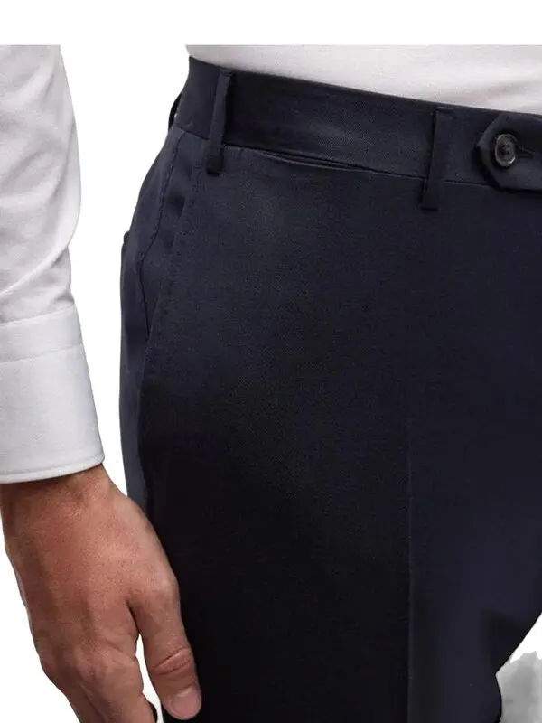 Canali Solid 150s Wool Twill Pants - Navy