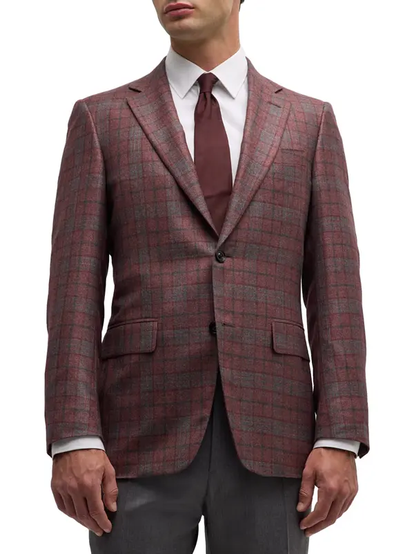 Canali Silk-wool Plaid Sport Coat - Dark Red