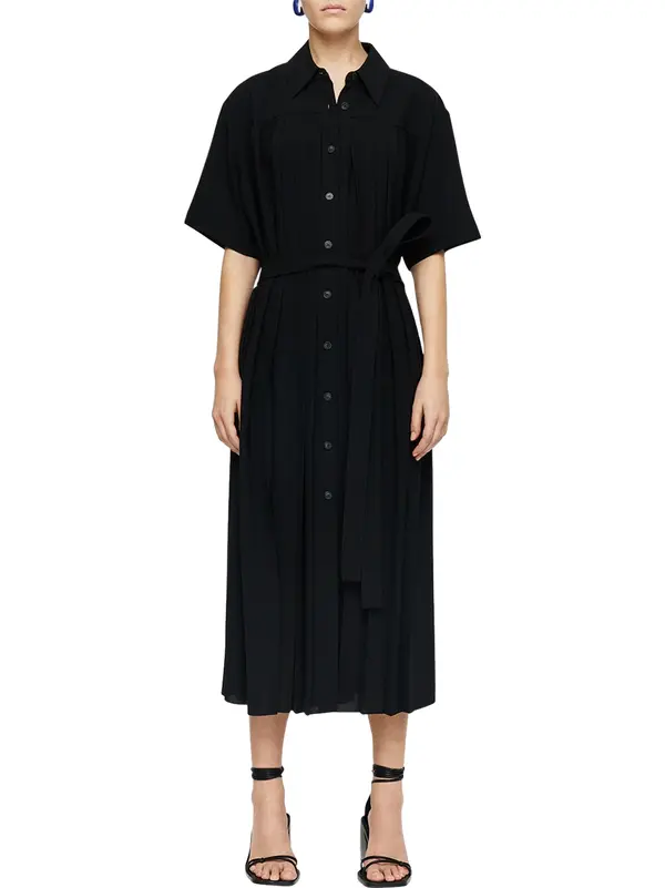 JOSEPH Arcade Pleated A-line Midi Shirtdress - Black