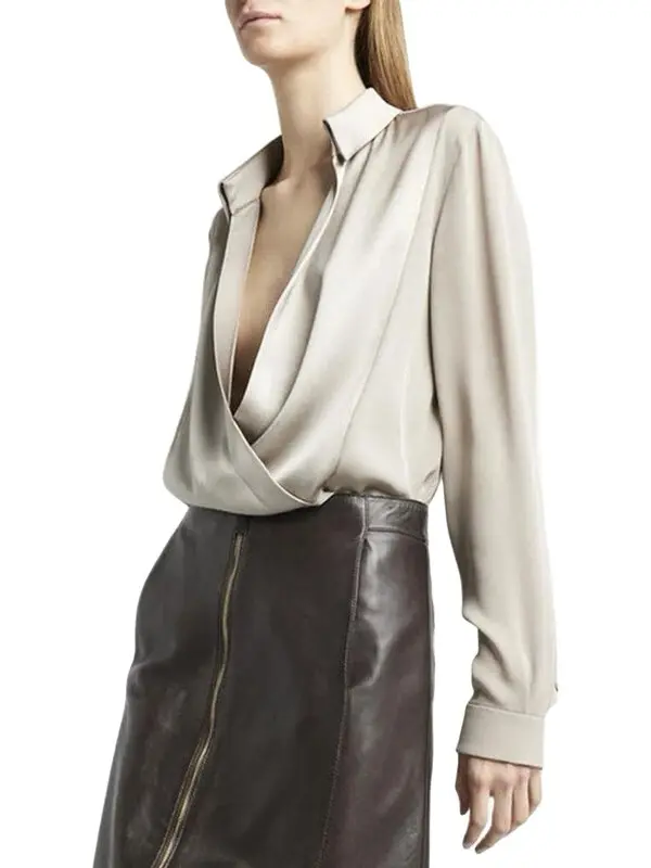 Giorgio Armani Silk Georgette Wrap Blouse - Silver