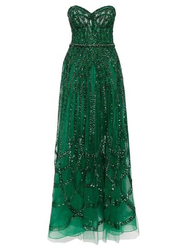 Zuhair Murad Bead-embroidered Corset Gown - Green
