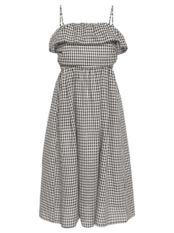 B+AB Checkered Cotton Midi Dress - Black