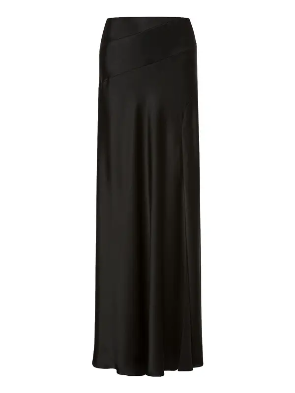 Alberta Ferretti Fluted Satin Maxi Skirt - Black