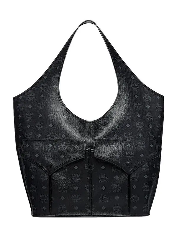 Mcm Visetos Monogram Canvas Shopper Tote Bag - Black