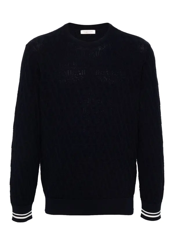 Valentino Garavani Optical-jacquard Cotton Jumper - Blue