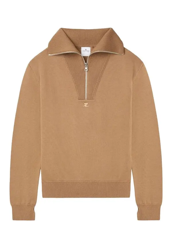 COURREGES Logo-embroidered Wool Sweater - Neutrals