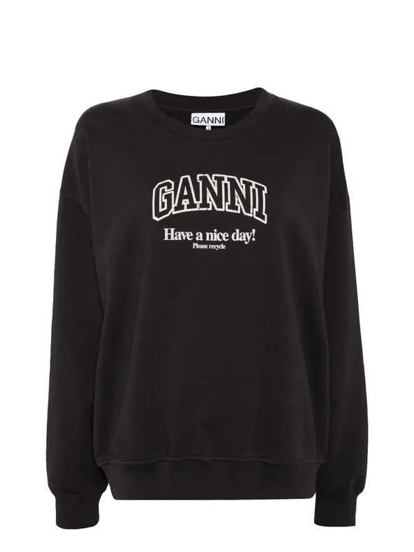 GANNI Logo-print Organic-cotton Sweatshirt - Grey