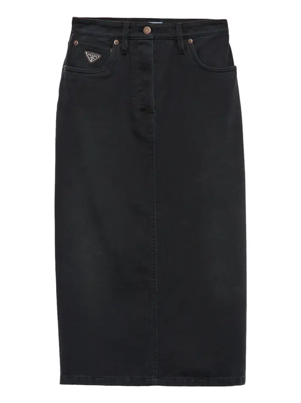 Prada Denim Midi-skirt With Slit - Black