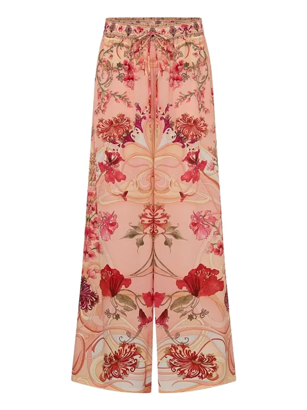 Camilla Blossoms And Brushstrokes Wide-leg Silk Trousers - Pink