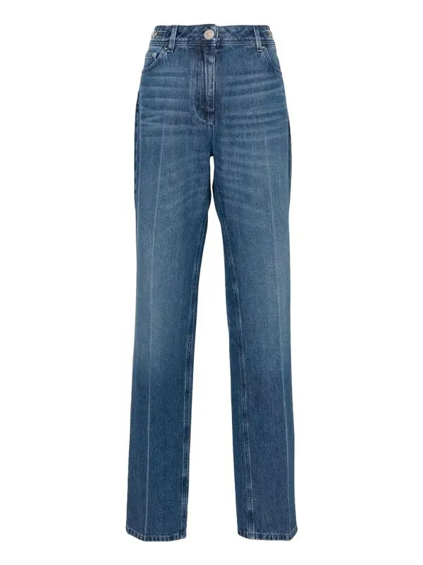 Versace Logo-plaque Straight-leg Jeans - Blue