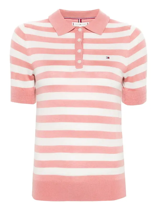 Tommy Hilfiger Striped Knitted Polo Shirt - Pink