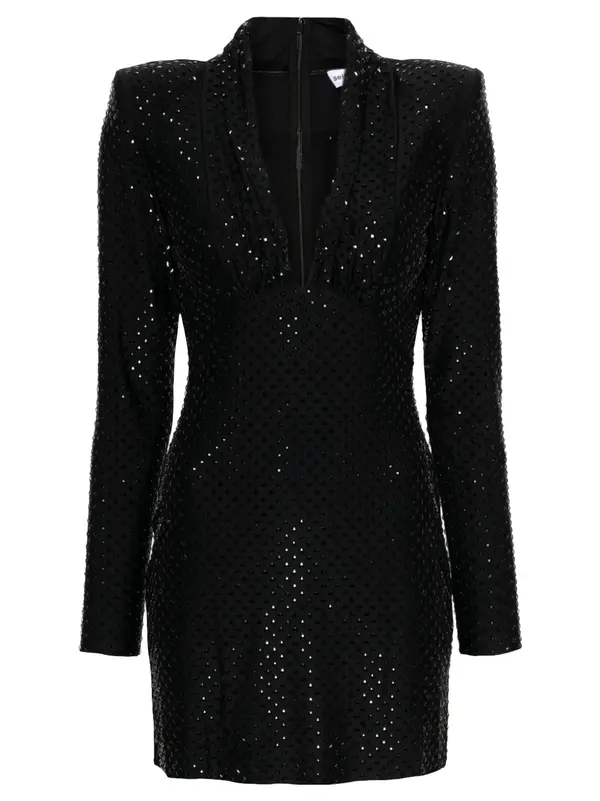 SELF-PORTRAIT Rhinestone-embellished Mini Dress - Black